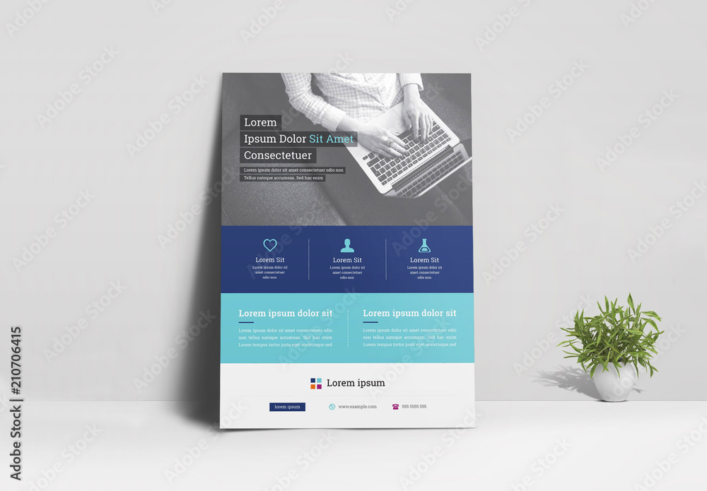 Flyer Layout with Light and Dark Blue Accents Stock Template | Adobe Stock