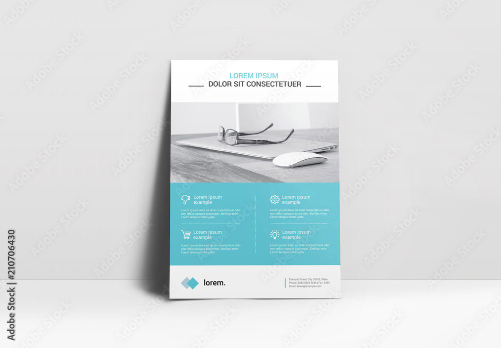 Flyer Layout with Light Blue Accents Stock Template | Adobe Stock