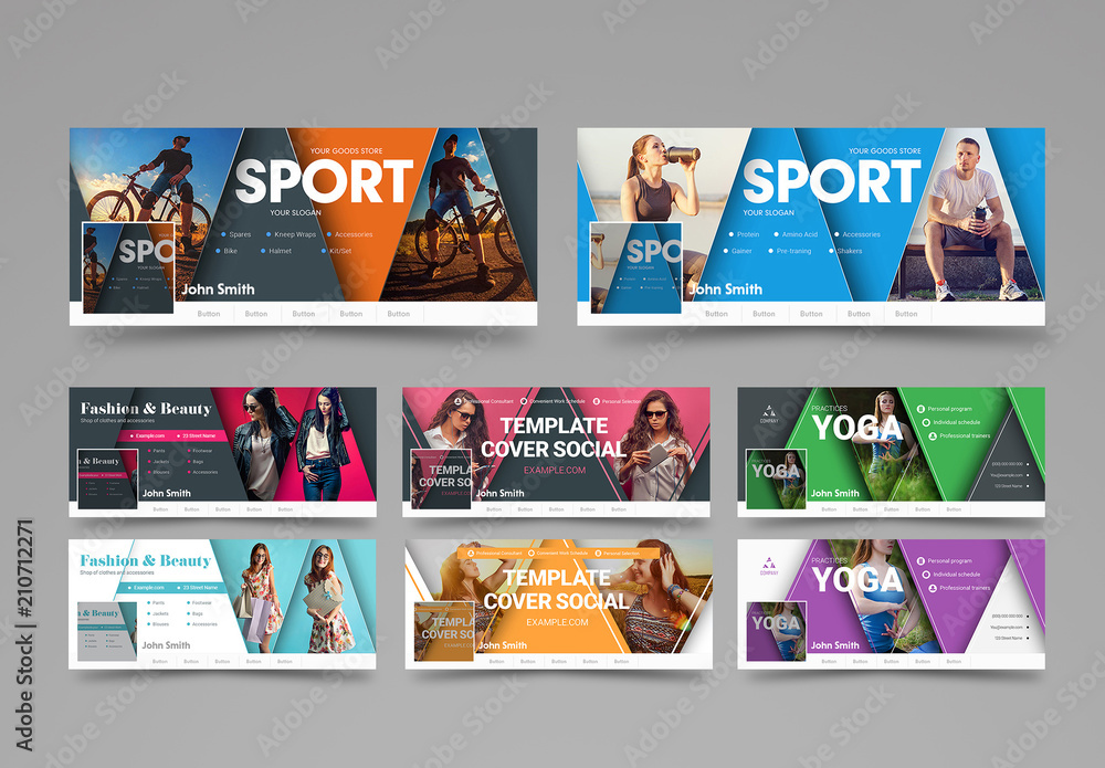 Social Media Layout Set with Triangular Elements Stock Template | Adobe ...