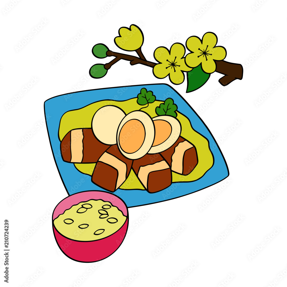 Food for Lunar New Year cartoon illustration isolated on white ...