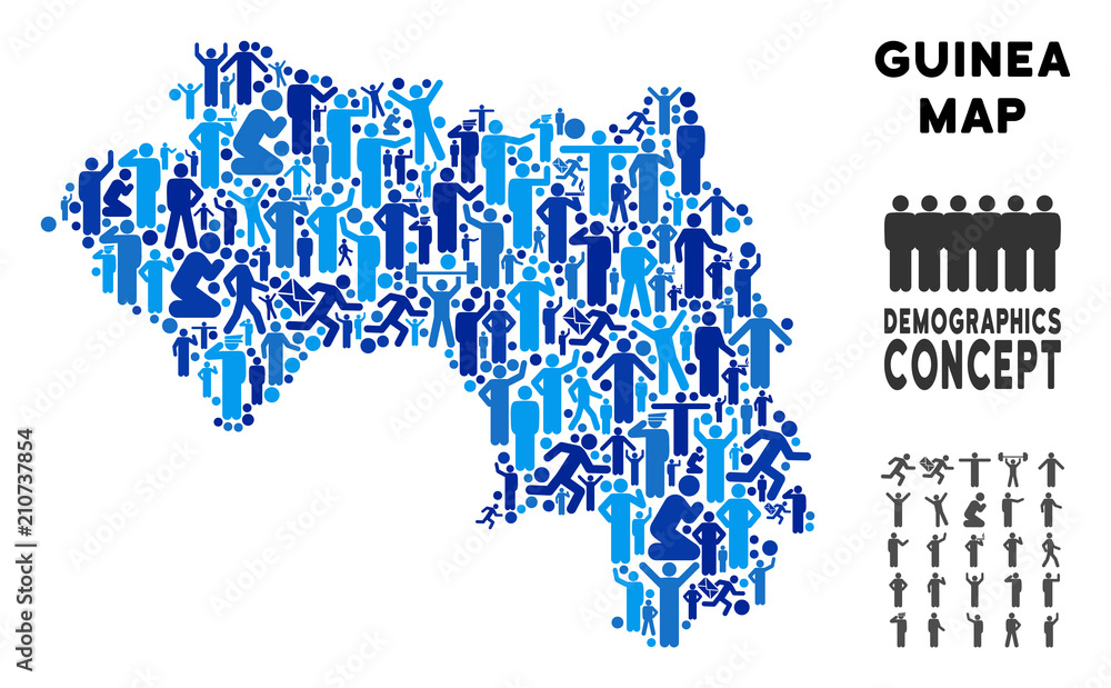 Vector population African Guinea map. Demography collage of African ...