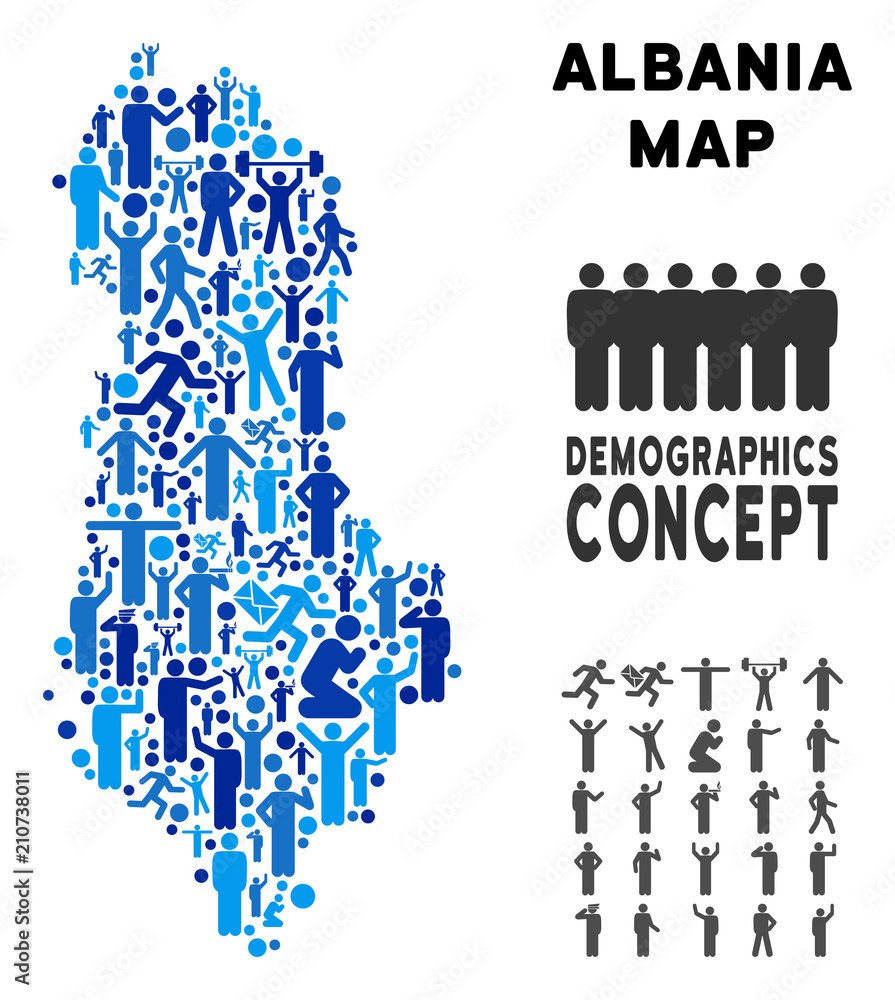 Vector population Albania map. Demography mosaic of Albania map ...
