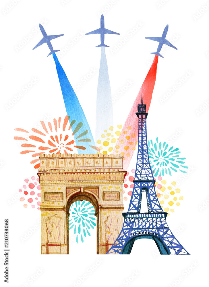 Bastille day. French National day greeting card and poster design. Hand ...