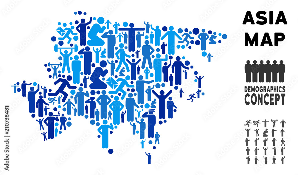 Vector population Asia map. Demography concept of Asia map organized of ...