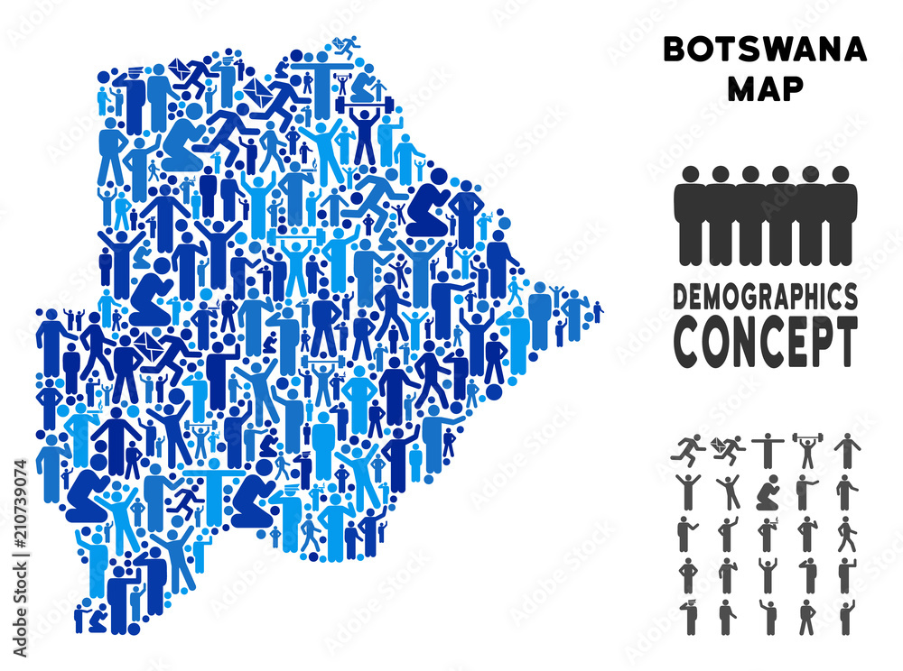 Vector population Botswana map. Demography mosaic of Botswana map ...