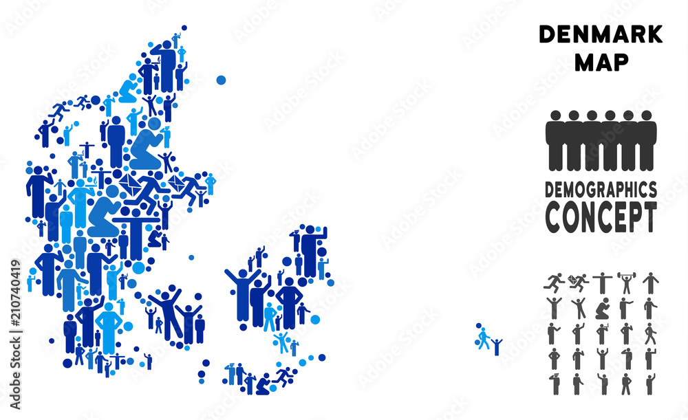 Vector population Denmark map. Demography composition of Denmark map ...