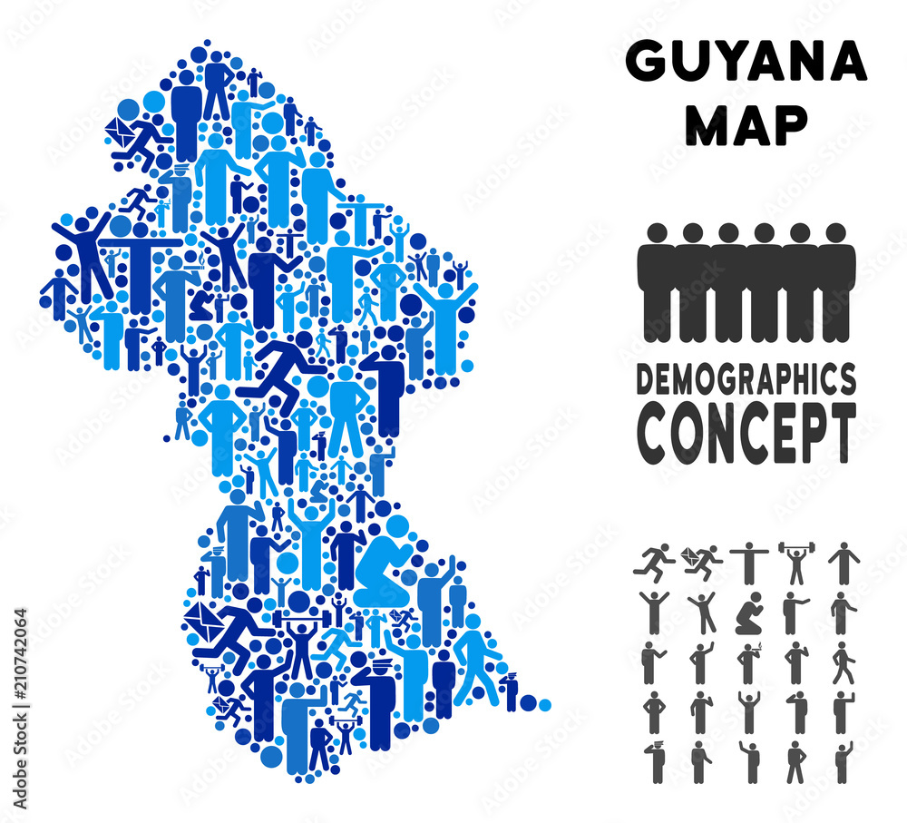Vector population Guyana map. Demography collage of Guyana map composed ...