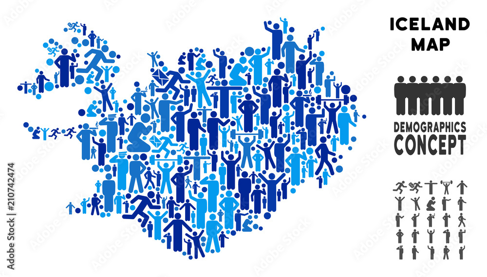 Vector population Iceland map. Demography abstraction of Iceland map ...