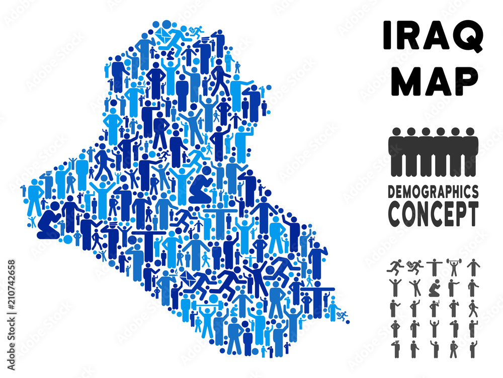 Vector population Iraq map. Demography mosaic of Iraq map composed of ...