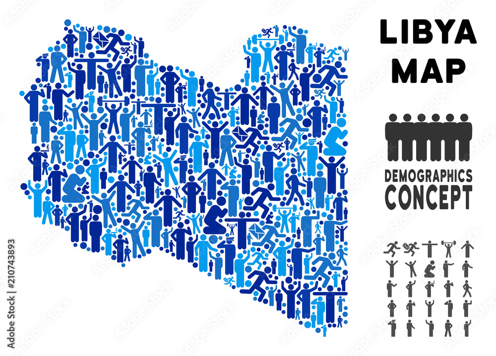 Vector population Libya map. Demography collage of Libya map created of ...