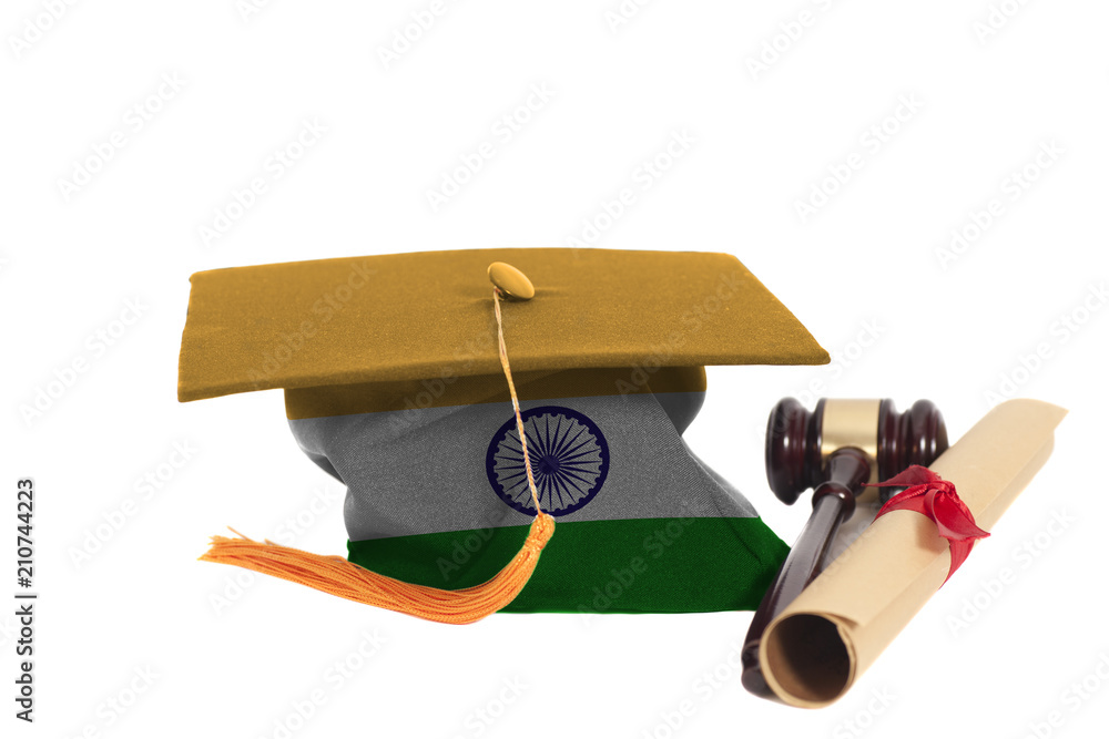 Graduation Hat with Indian flag with Diploma and Judge Gavel Stock ...