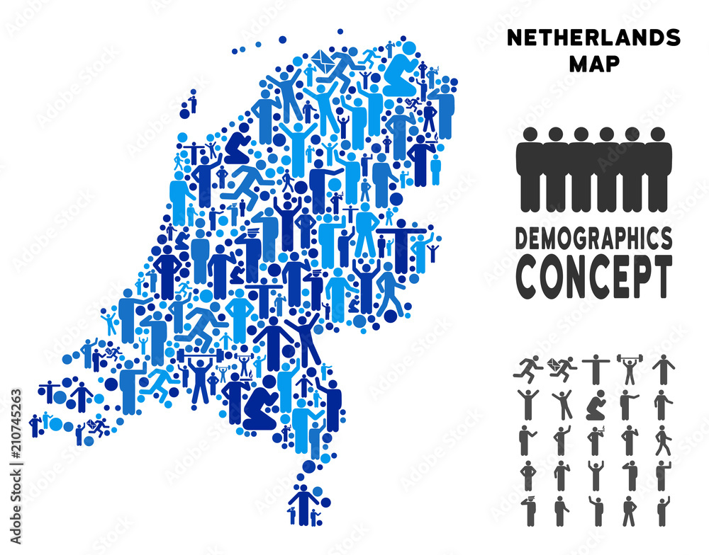 Vector population Netherlands map. Demography collage of Netherlands ...