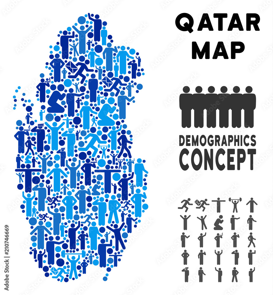 Vector population Qatar map. Demography mosaic of Qatar map done of ...