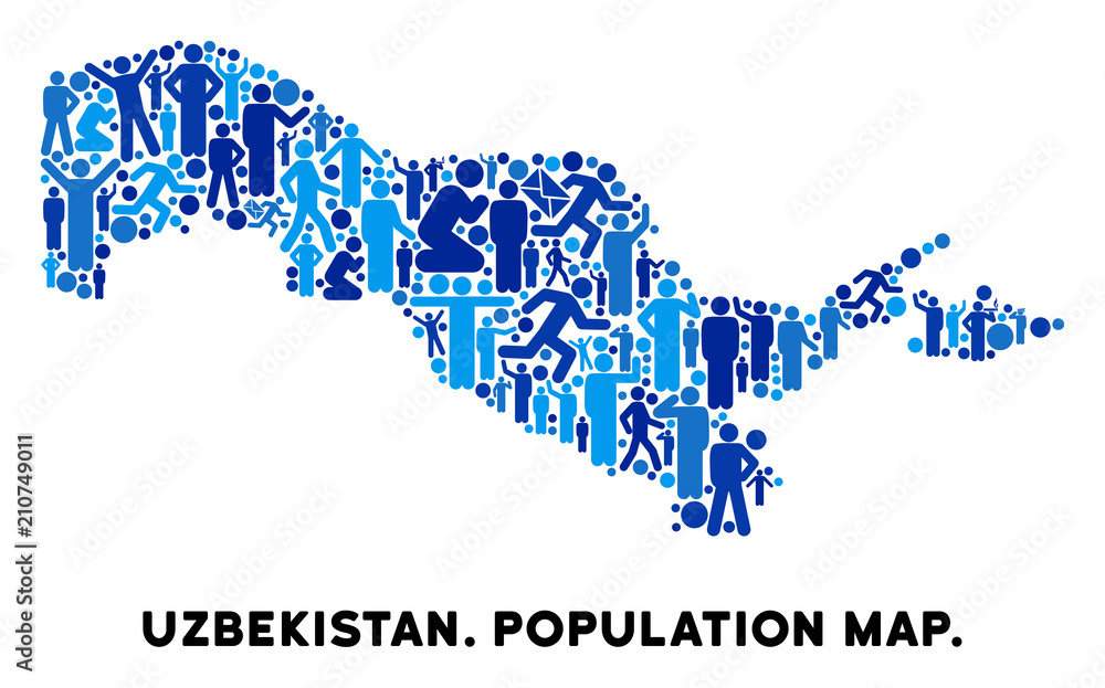 Vector population Uzbekistan map. Demography mosaic of Uzbekistan map ...