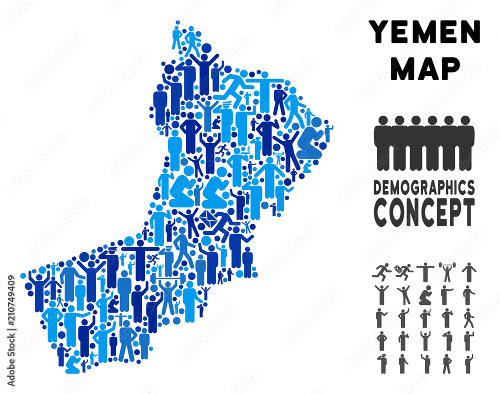 Vector population Yemen map. Demography composition of Yemen map ...