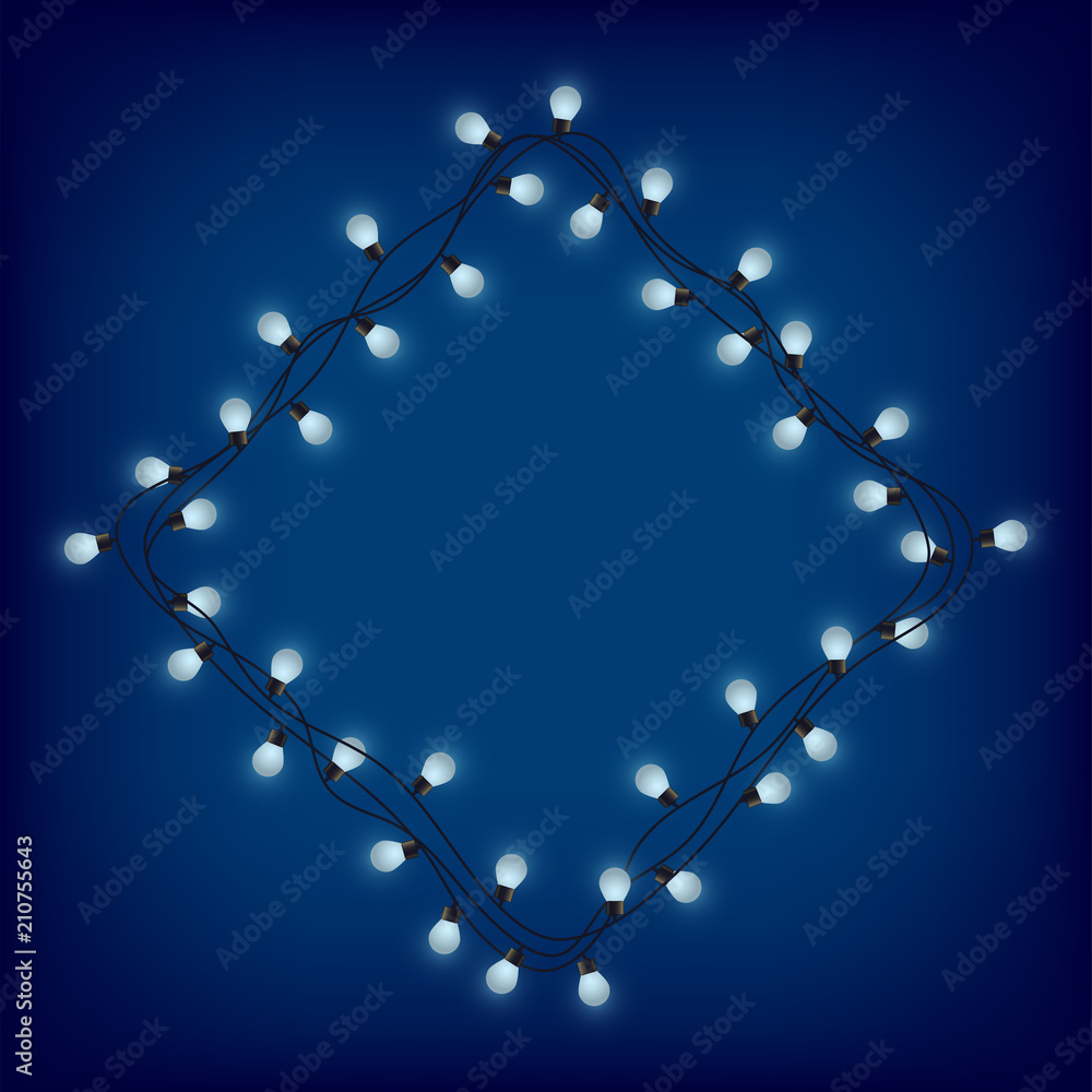 Glowing bulb garland frame, decorative light garland, place for text ...