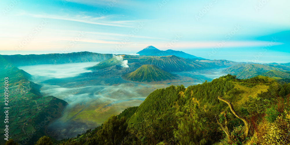 Mount Bromo is an active vulcano and part of the Tengger massif, in ...