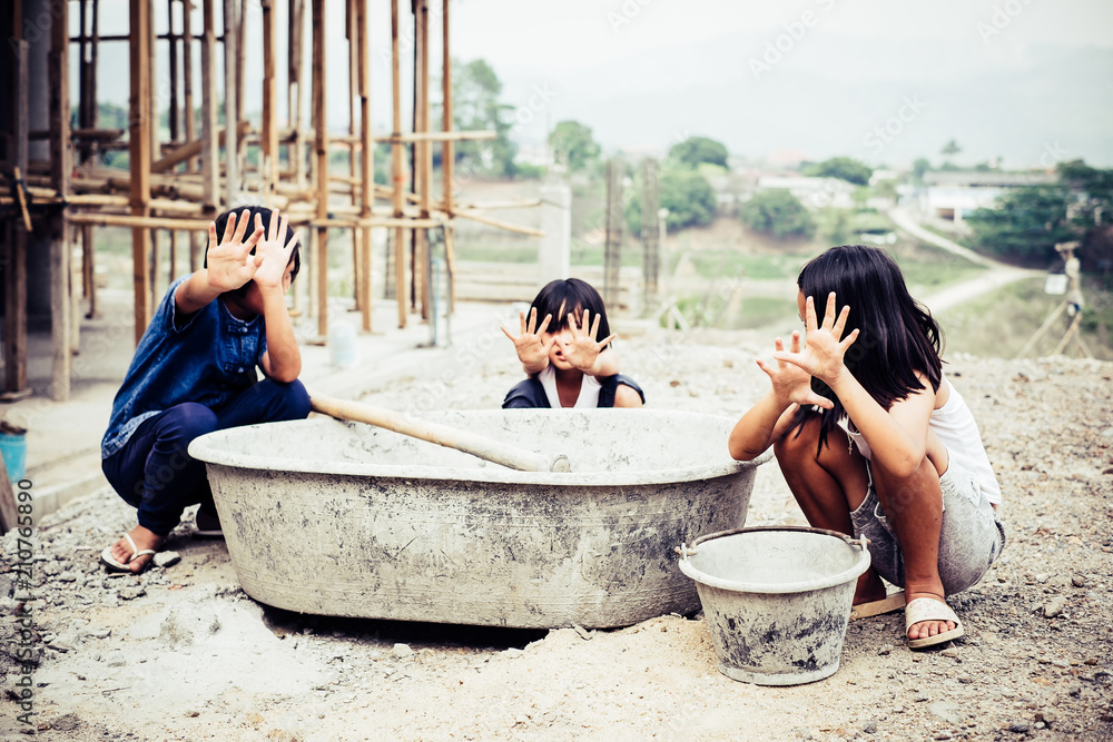 Group of little girl labor with hands signaling to stop, World Day ...