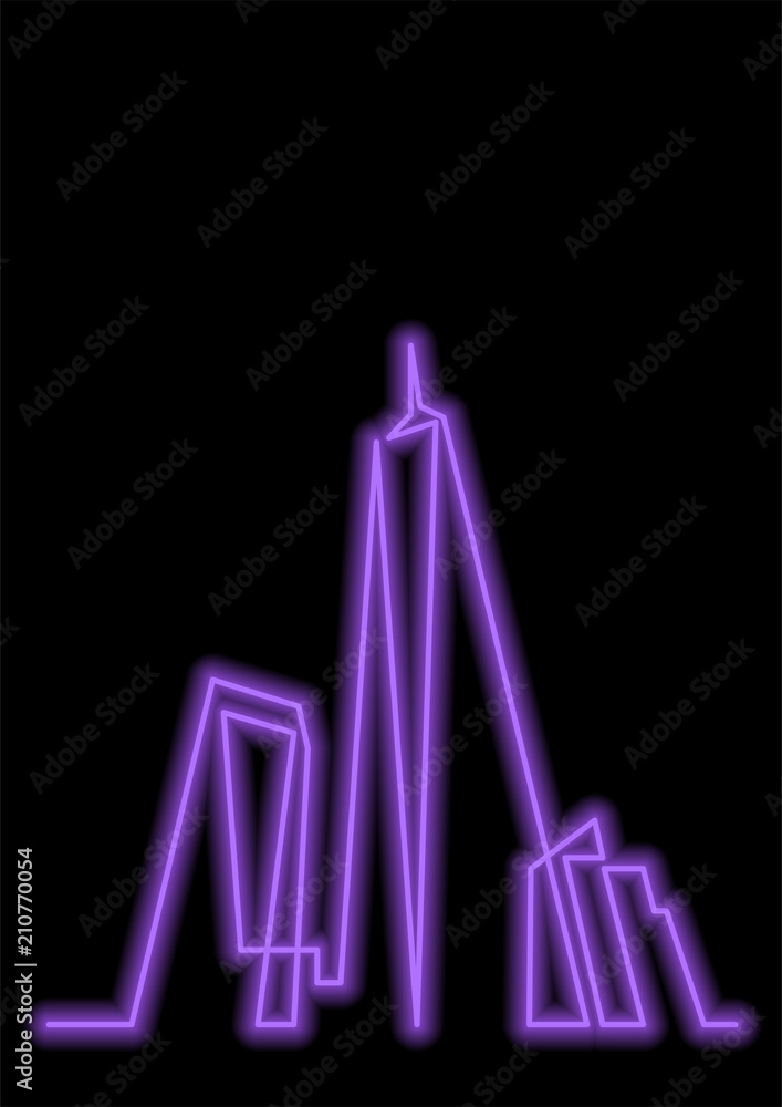 continuous line drawing of city skyscrapers with neon vector effect ...