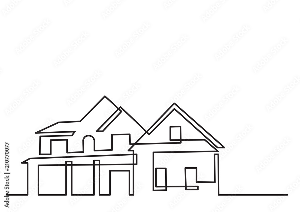 continuous line drawing of residential house Stock Vector | Adobe Stock