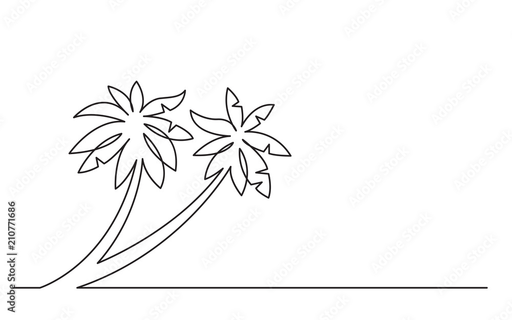 continuous line drawing of palm trees on beach Stock Vector | Adobe Stock