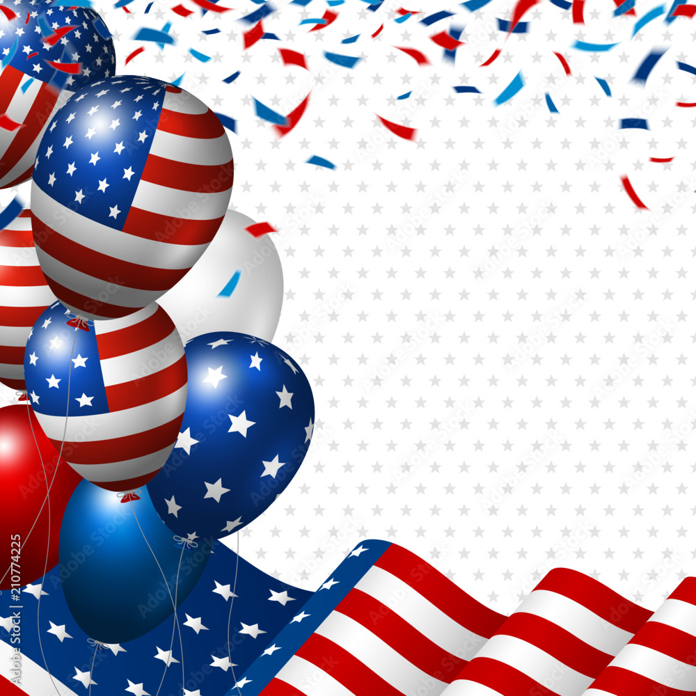 American flag and balloon with copy space banner USA 4th of july ...