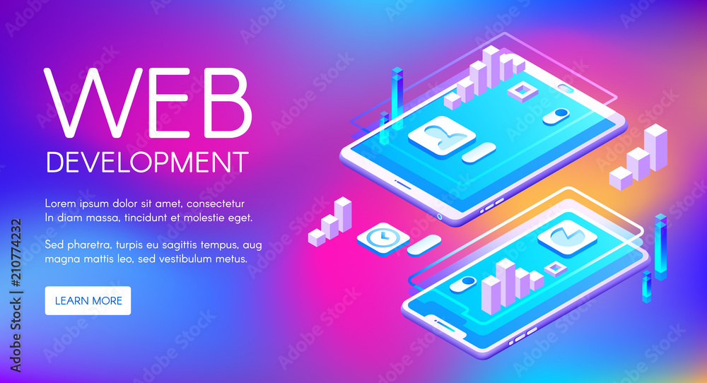 Web development vector illustration of computer and smartphone ...