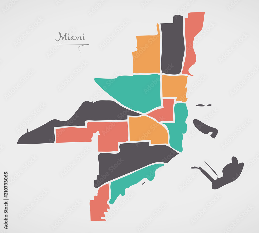 Miami Florida Map with neighborhoods and modern round shapes Stock ...