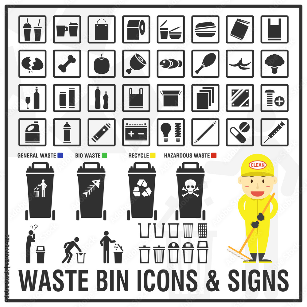Vetor do Stock: Specific waste type symbols can help people to separate ...