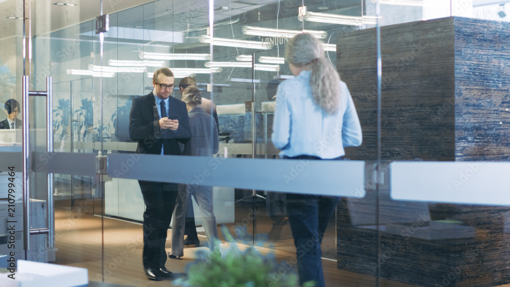 Crowd of Business People Entering Office Everybody Using Mobile Phones ...