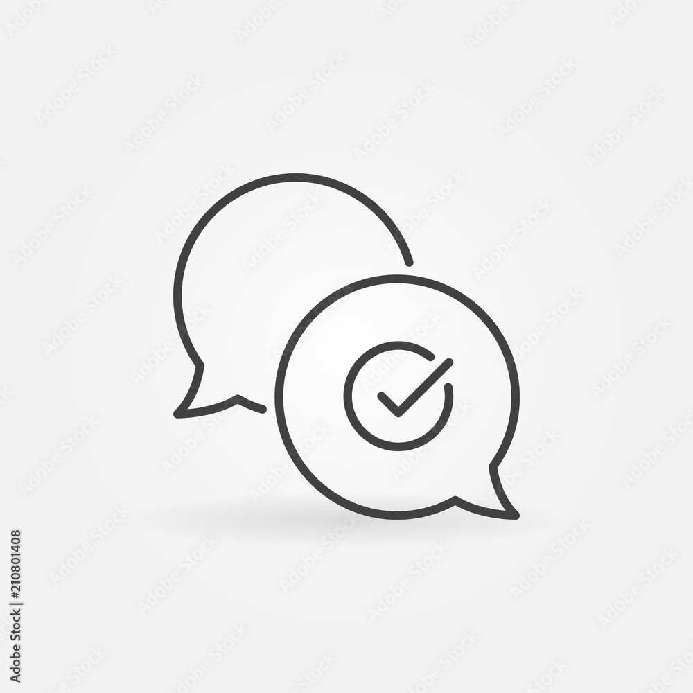 Check mark in speech-bubble vector outline icon Stock Vector | Adobe Stock