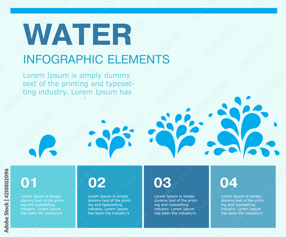 Water blue design elements. Process chart. 4 steps, options, parts or ...