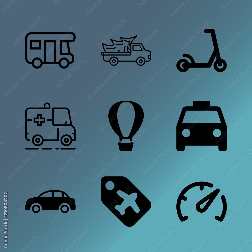 Vector icon set about transport with 9 icons related to tourist, man ...