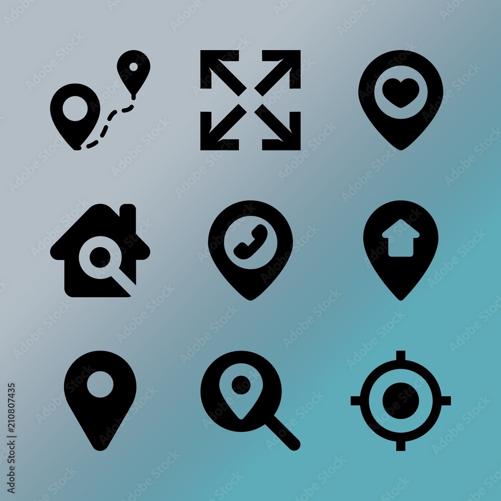 Vector icon set about location with 9 icons related to path, connection ...