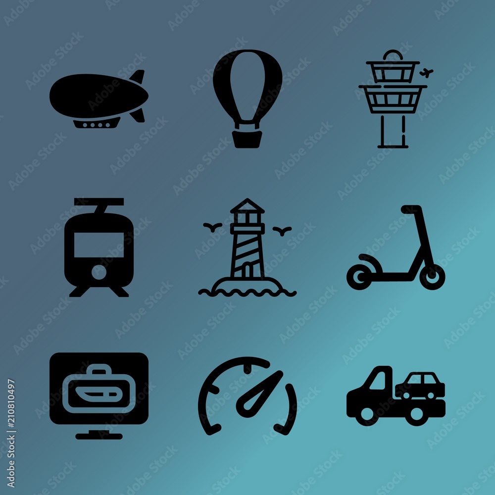 Vector icon set about transport with 9 icons related to micro, blue ...
