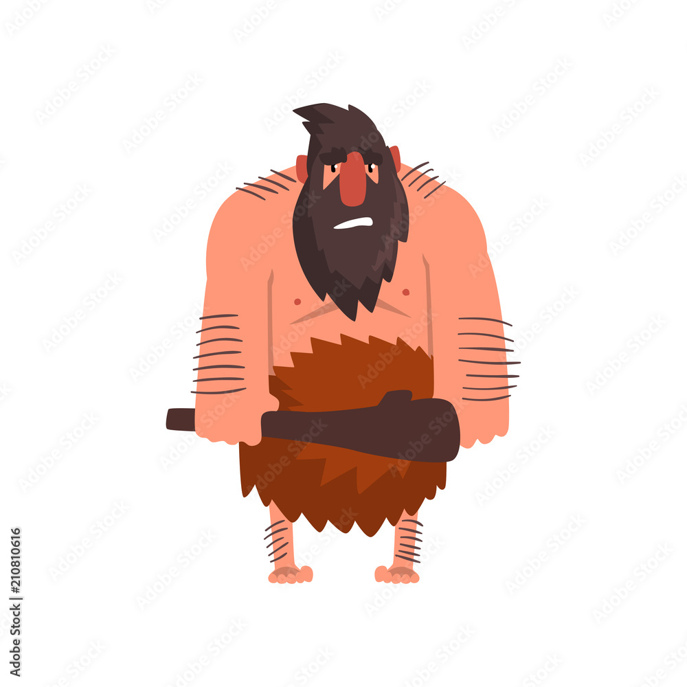 Poster Muscular primitive caveman with club, stone age prehistoric man ...