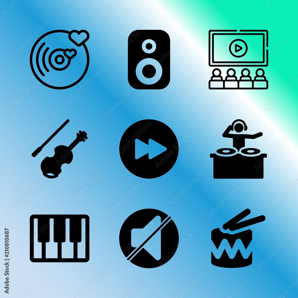 Vector icon set about music with 9 icons related to camera, button ...