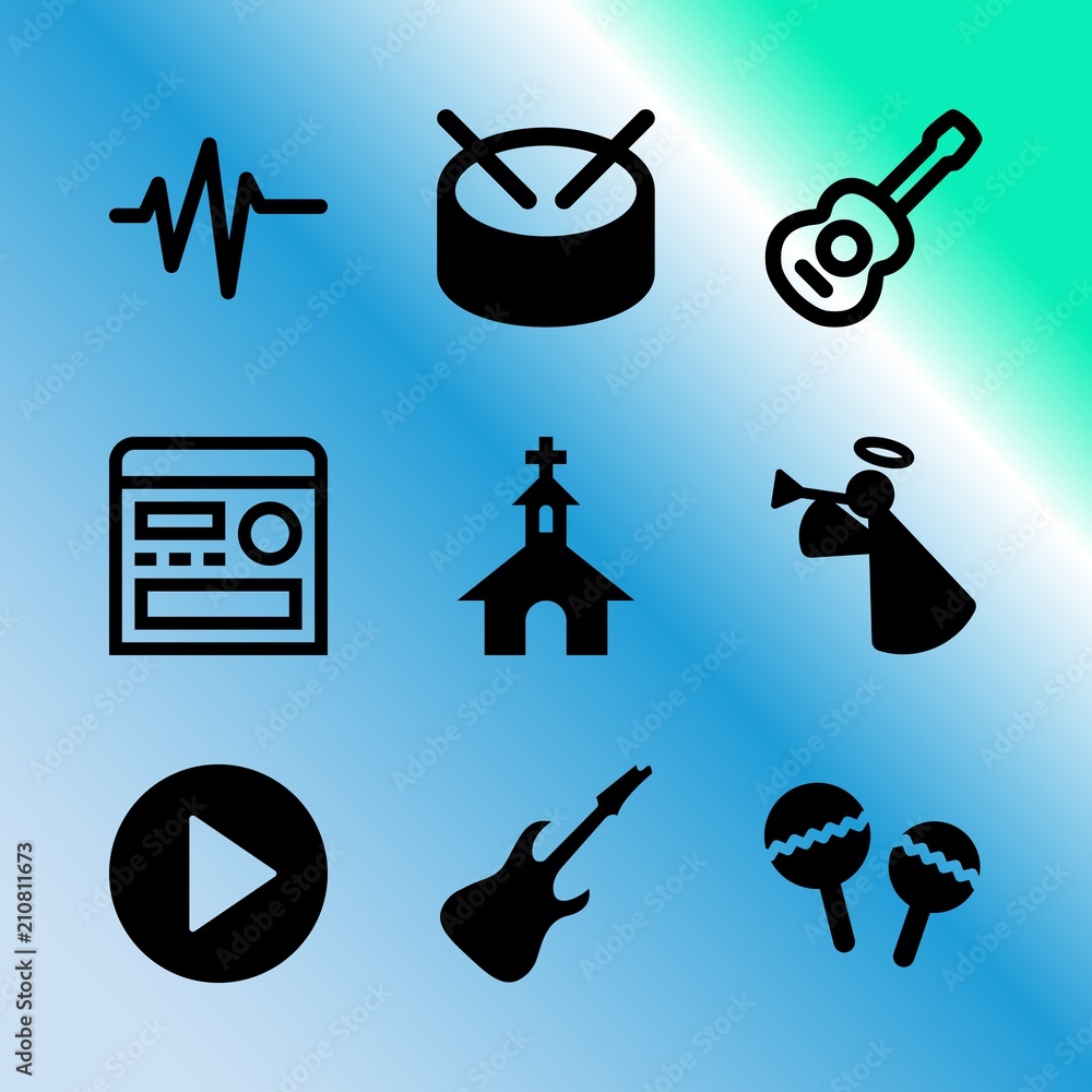 Vector icon set about music player with 9 icons related to faith, jazz ...