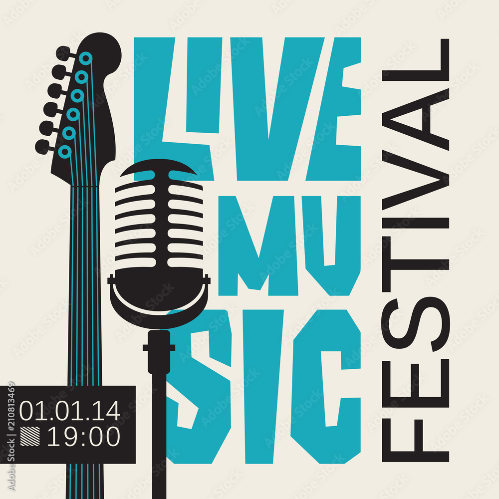 Vector Poster Or Banner For Live Music Festival With Neck Of Acoustic vector-poster-or-banner-for-live-music-festival-with-neck-of-acoustic