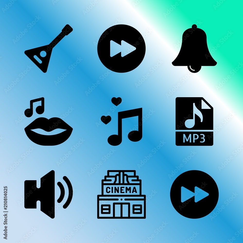 Vector icon set about music with 9 icons related to icon, data, lips ...