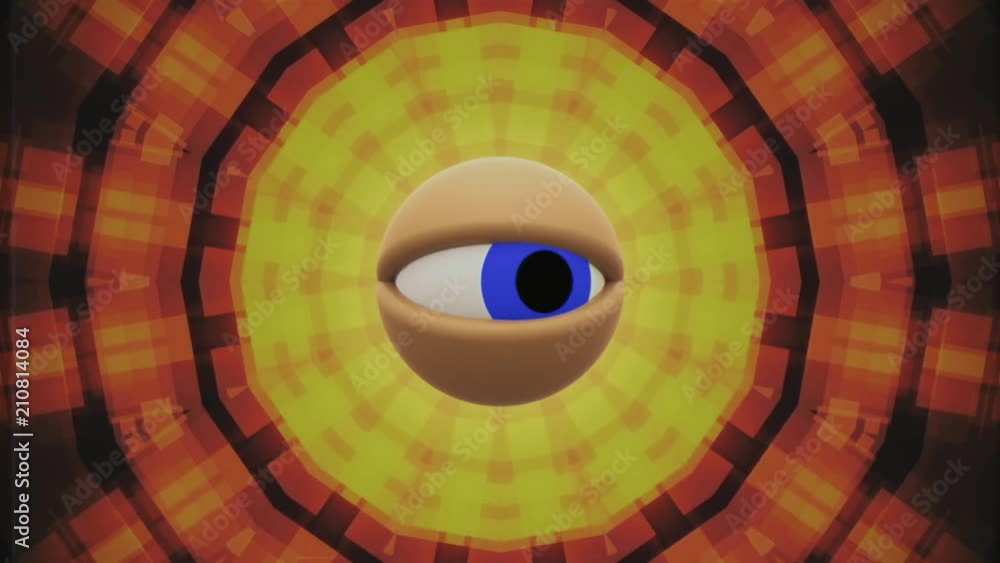 retro VHS TV eye in pixel energy system looking around seamless loop ...
