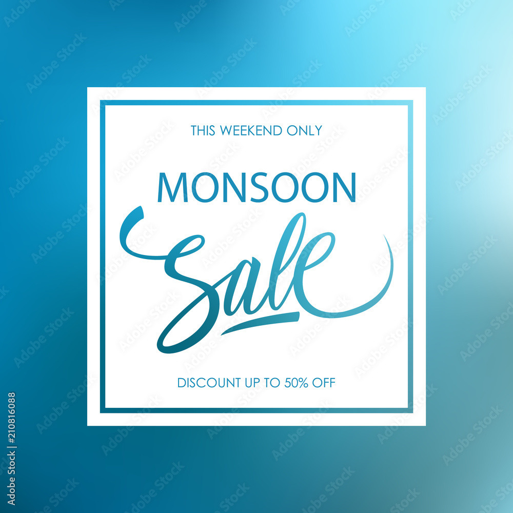 Monsoon Sale special offer card with calligraphic lettering text design ...