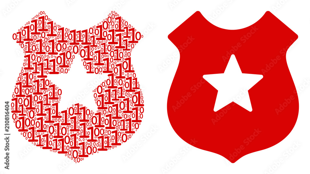 Police shield composition icon of zero and one symbols in various sizes ...