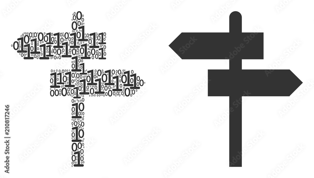 Road pointer mosaic icon of one and zero digits in various sizes ...
