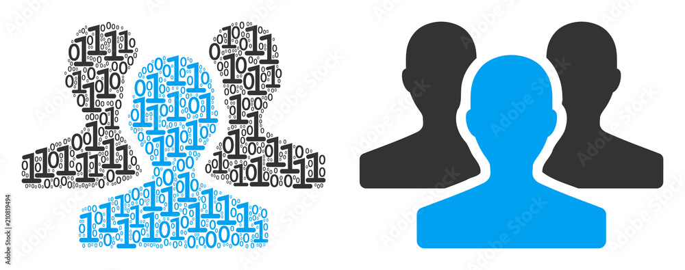 Users collage icon of binary digits in variable sizes. Vector digital ...