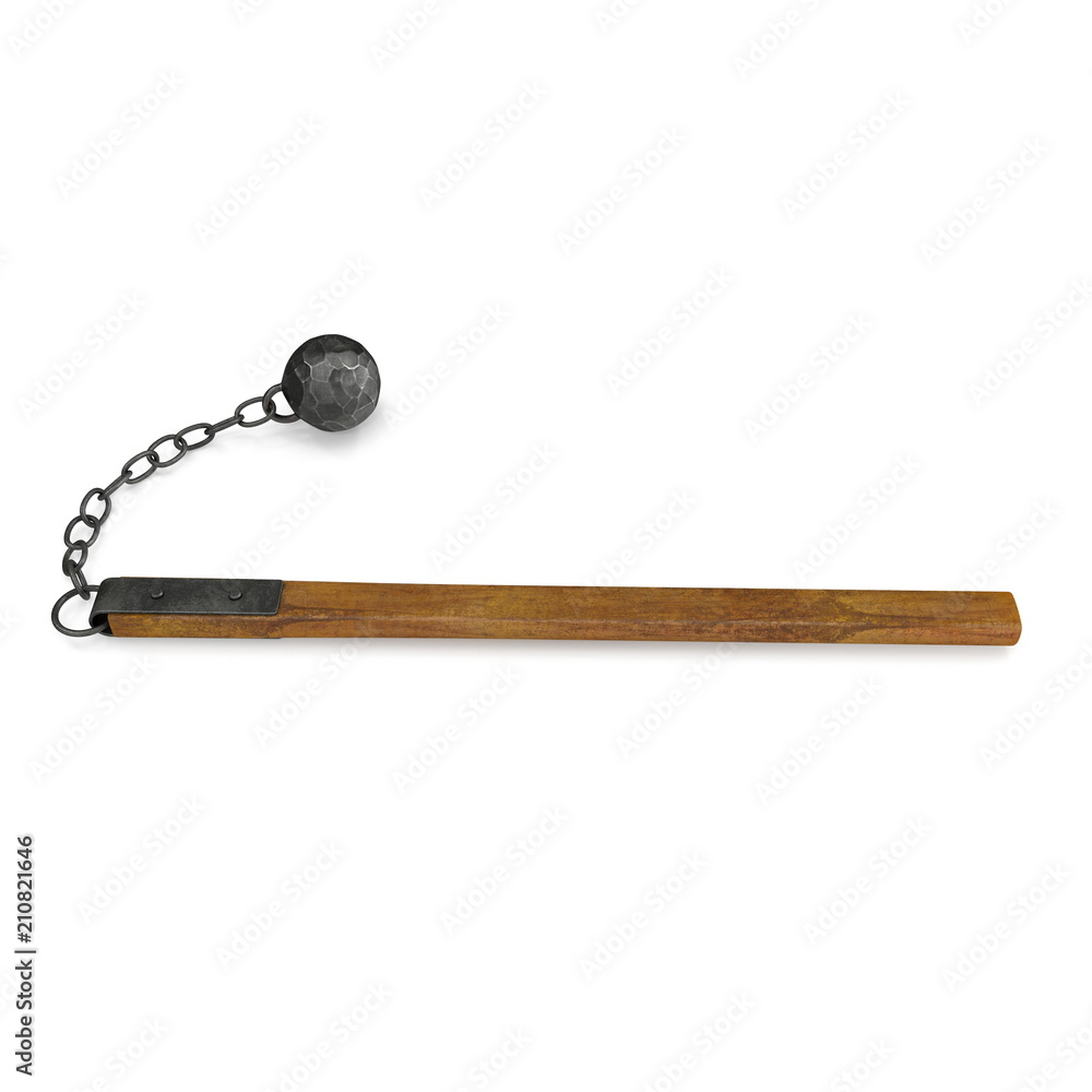Medieval Flail with Ball and Chain on white. Side view. 3D illustration ...