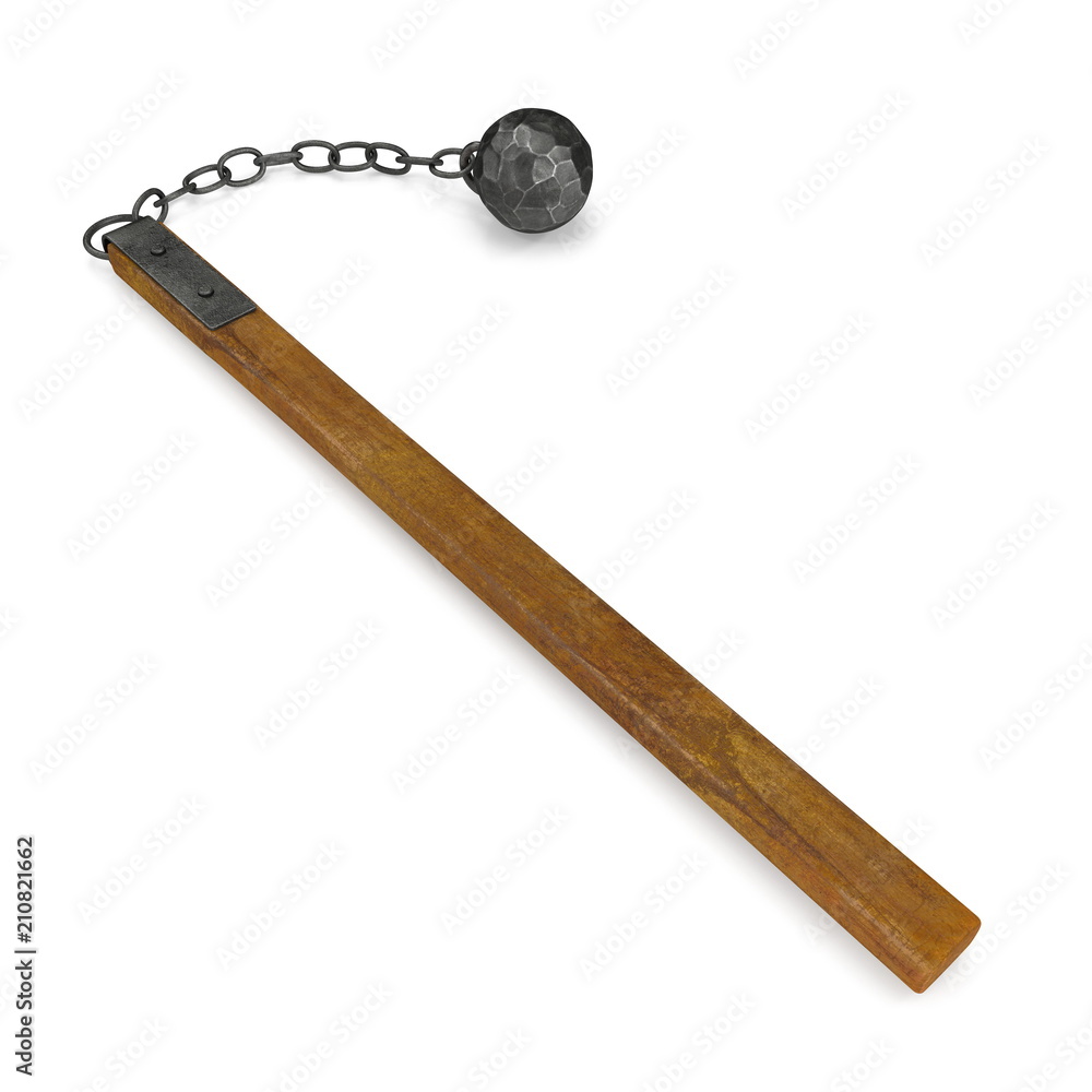 Medieval Flail with Ball and Chain on white. 3D illustration Stock ...