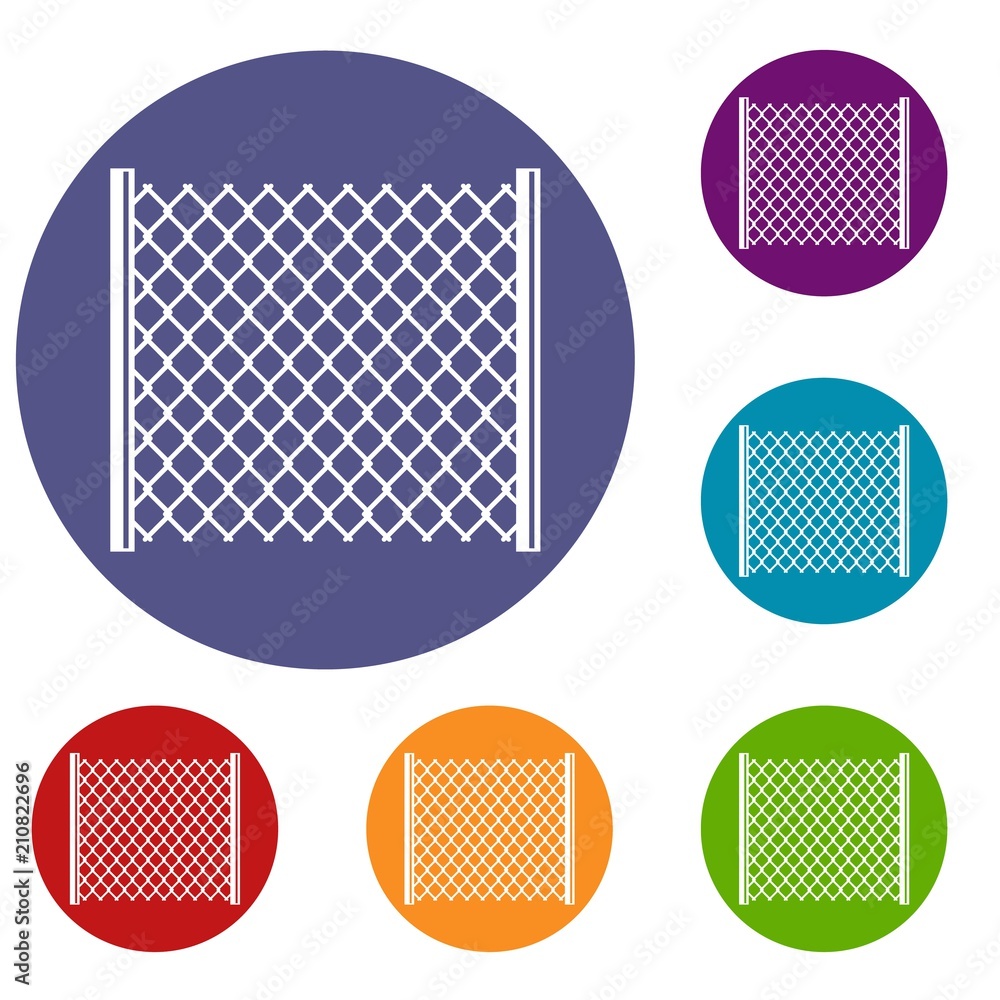 Perforated gate icons set in flat circle red, blue and green color for ...