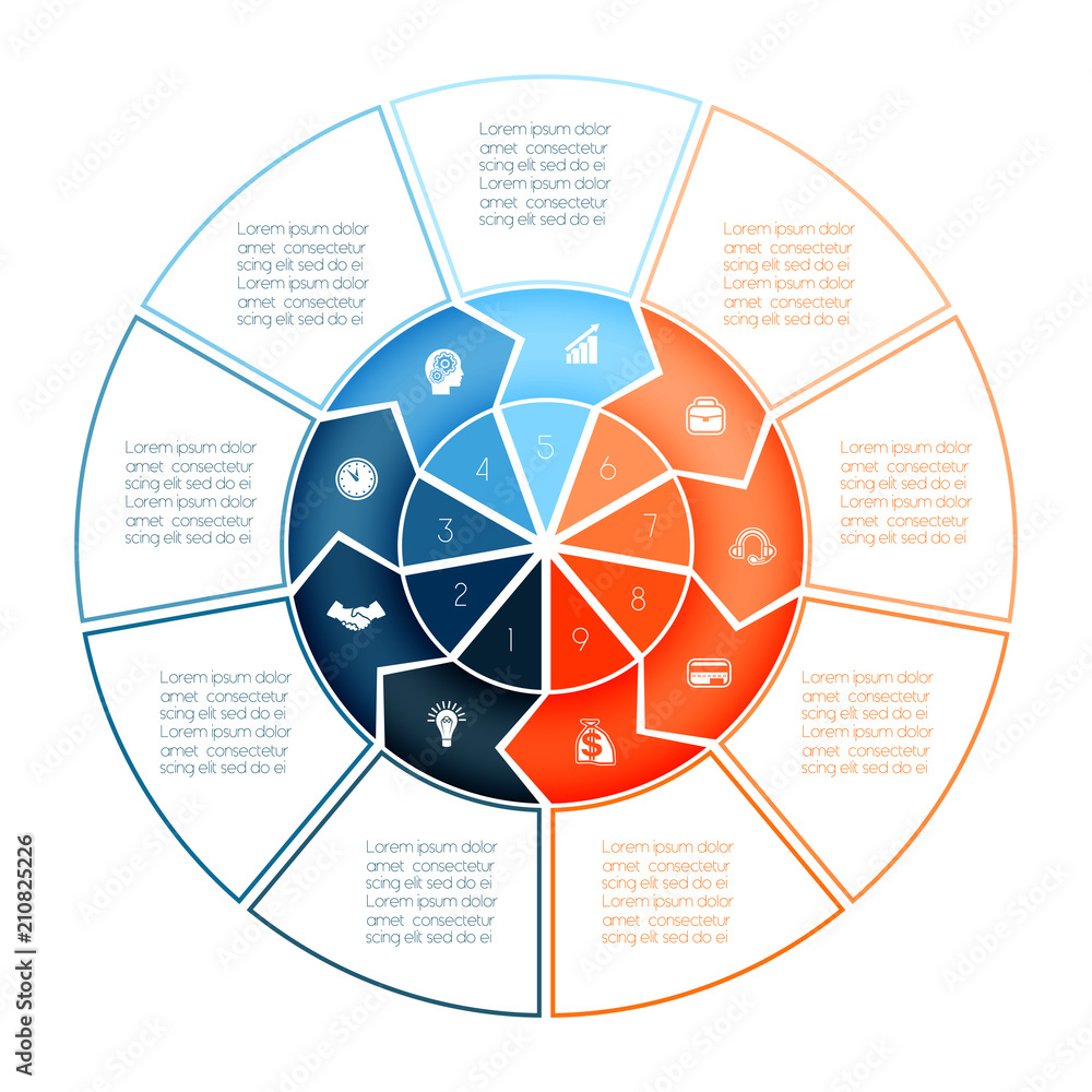 Ring of arrows Infographic. Chart template for presentation 9 options ...
