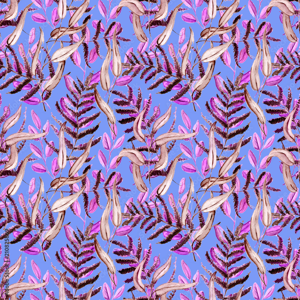 Seamless Realistic Watercolor Greenery Pattern. Hand Drawn Leaves and ...